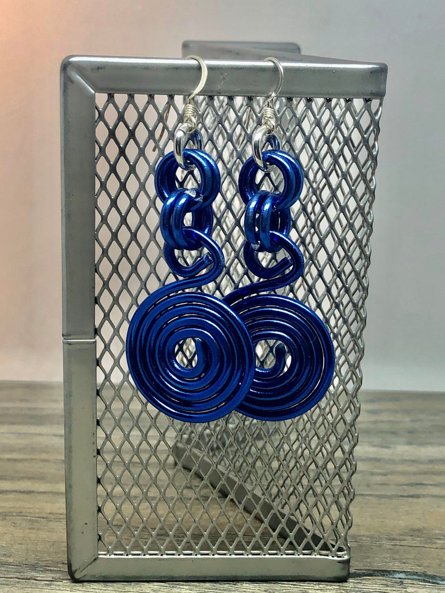 Small Round Blue Aluminum Wire Earrings with Sterling Silver Ear Wire ...