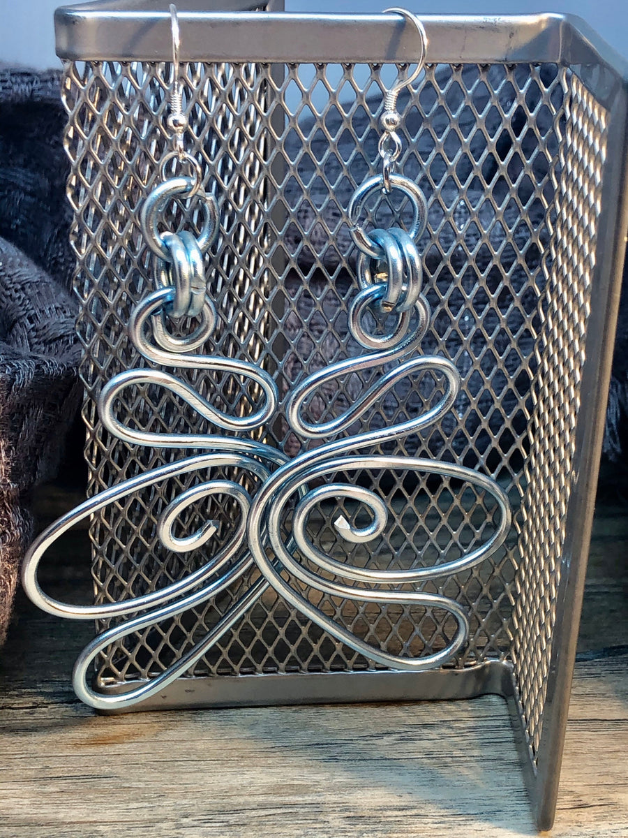 Abstract light blue aluminum wire earrings with sterling silver ear wi ...
